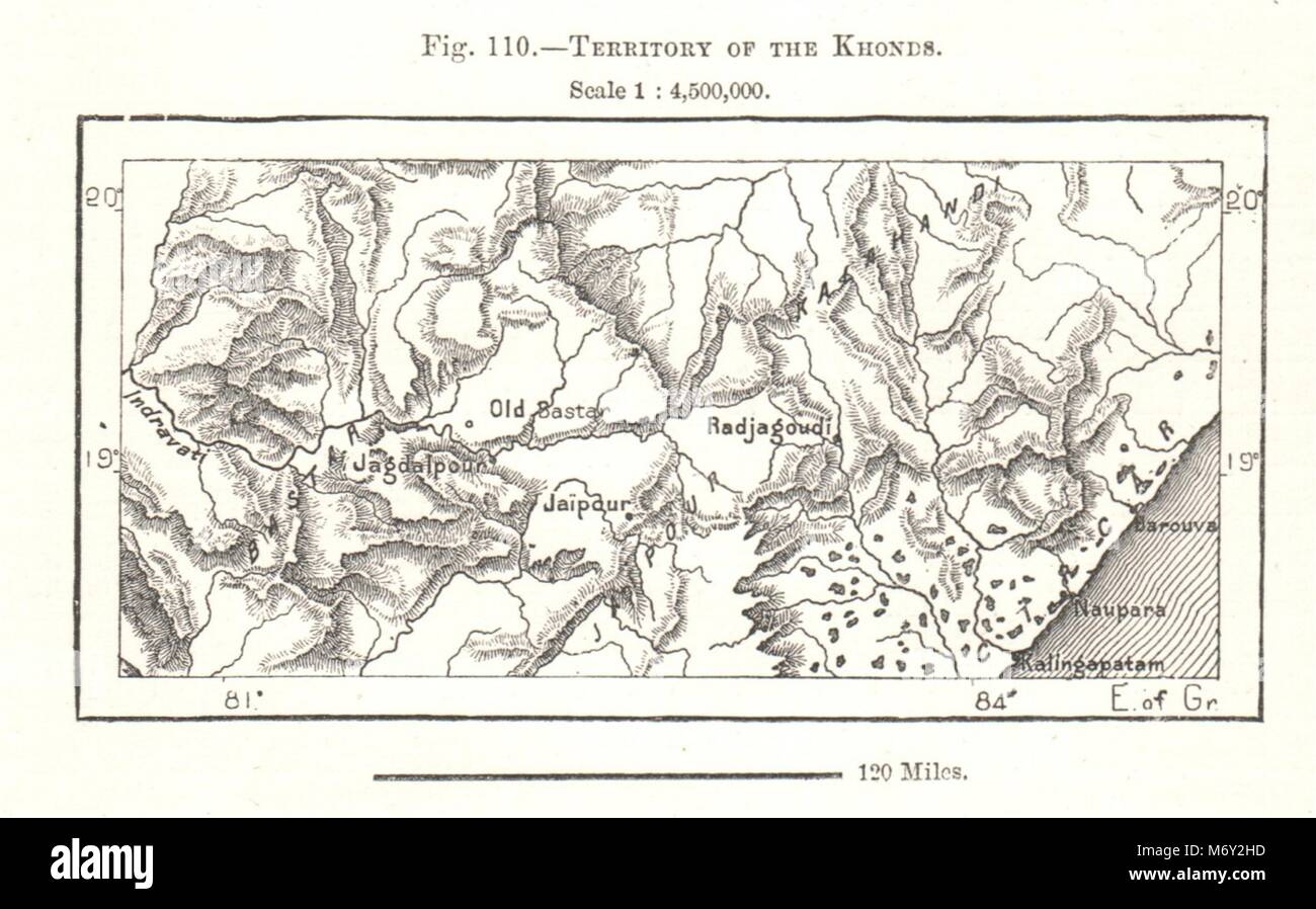 Territory of the Khonds. India. Sketch map 1885 old antique plan chart ...