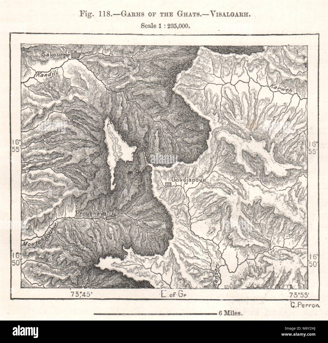 Garhs of the Ghats - Vishalgad. India. Sketch map 1885 old antique ...