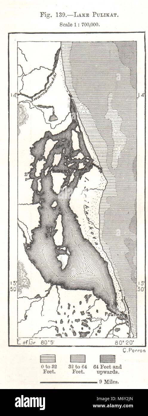 Lake Pulicat. India. Sketch map 1885 old antique vintage plan chart ...