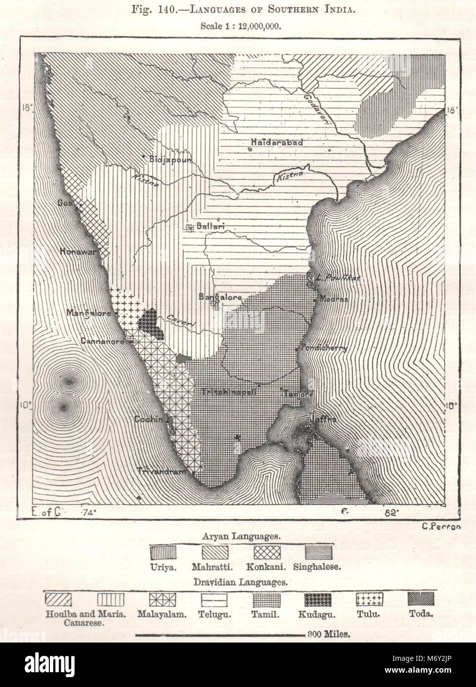 Languages of Southern India. Sketch map 1885 old antique plan chart ...