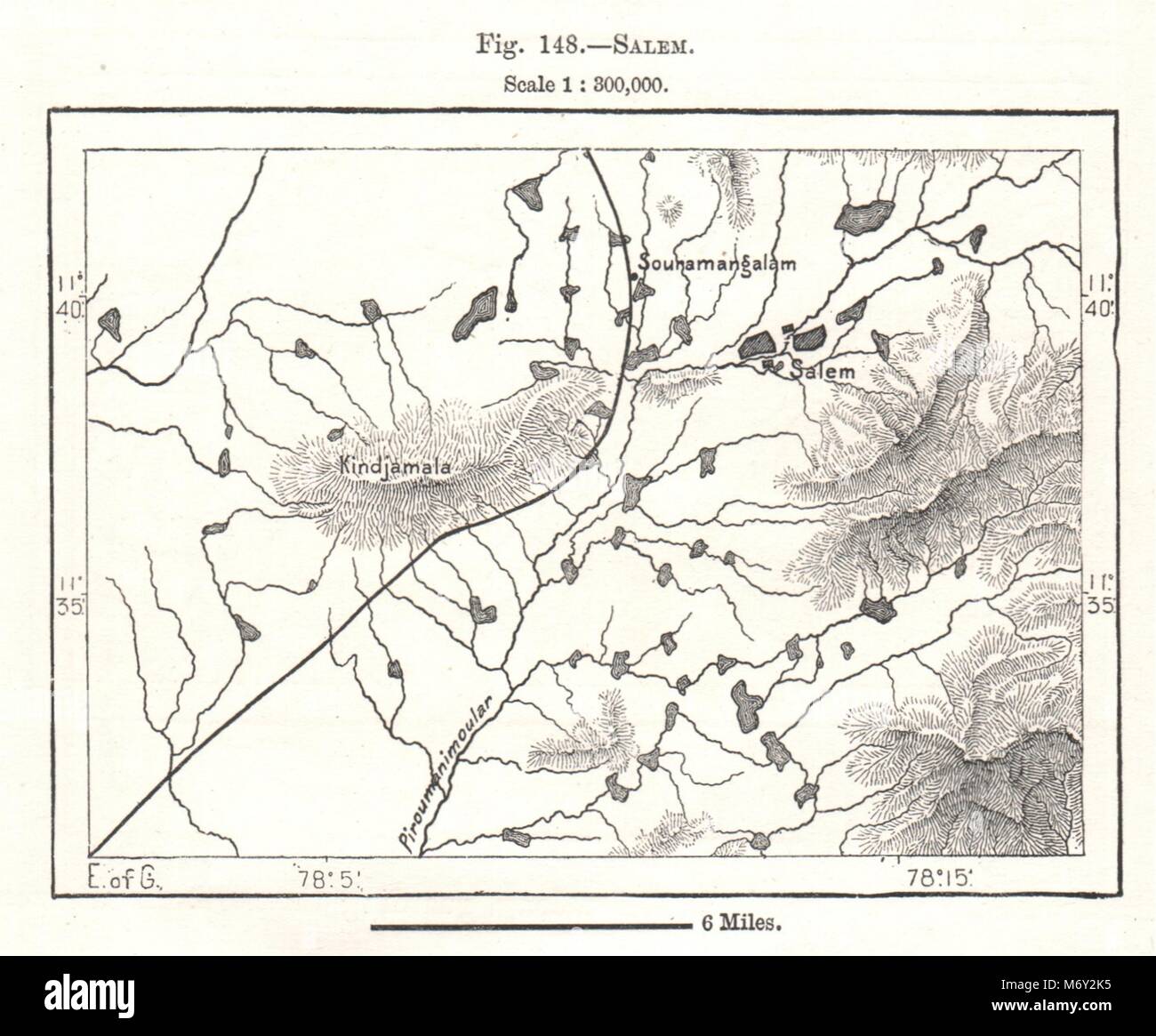 Salem. Tamil Nadu. India. Sketch map 1885 old antique vintage plan ...