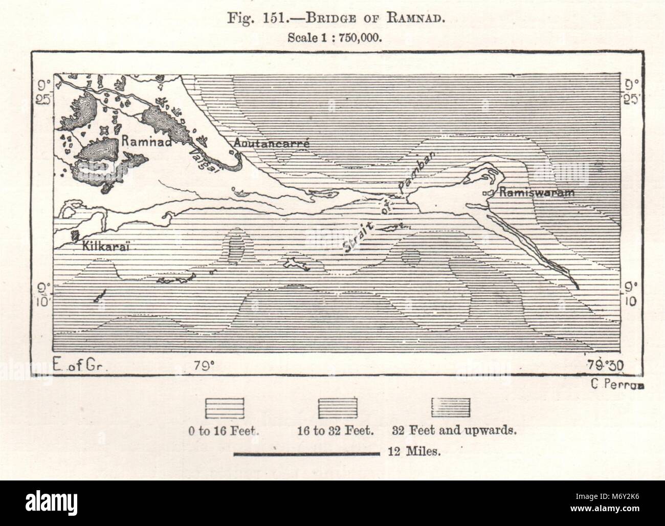 Bridge of Ramnad. India. Sketch map 1885 old antique vintage plan chart ...