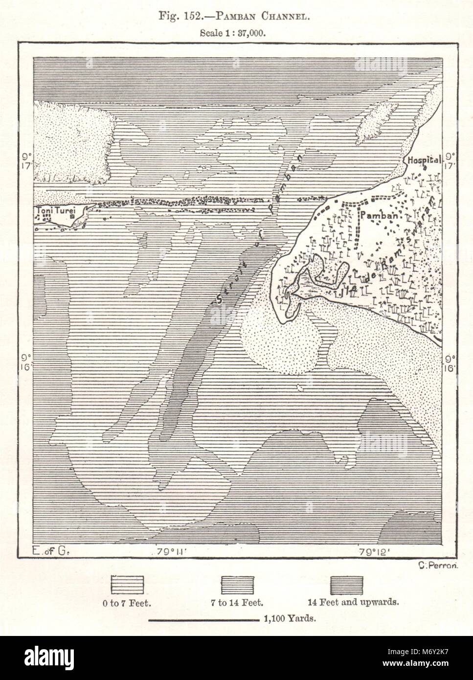 Pamban Channel. India. Sketch map 1885 old antique vintage plan chart ...