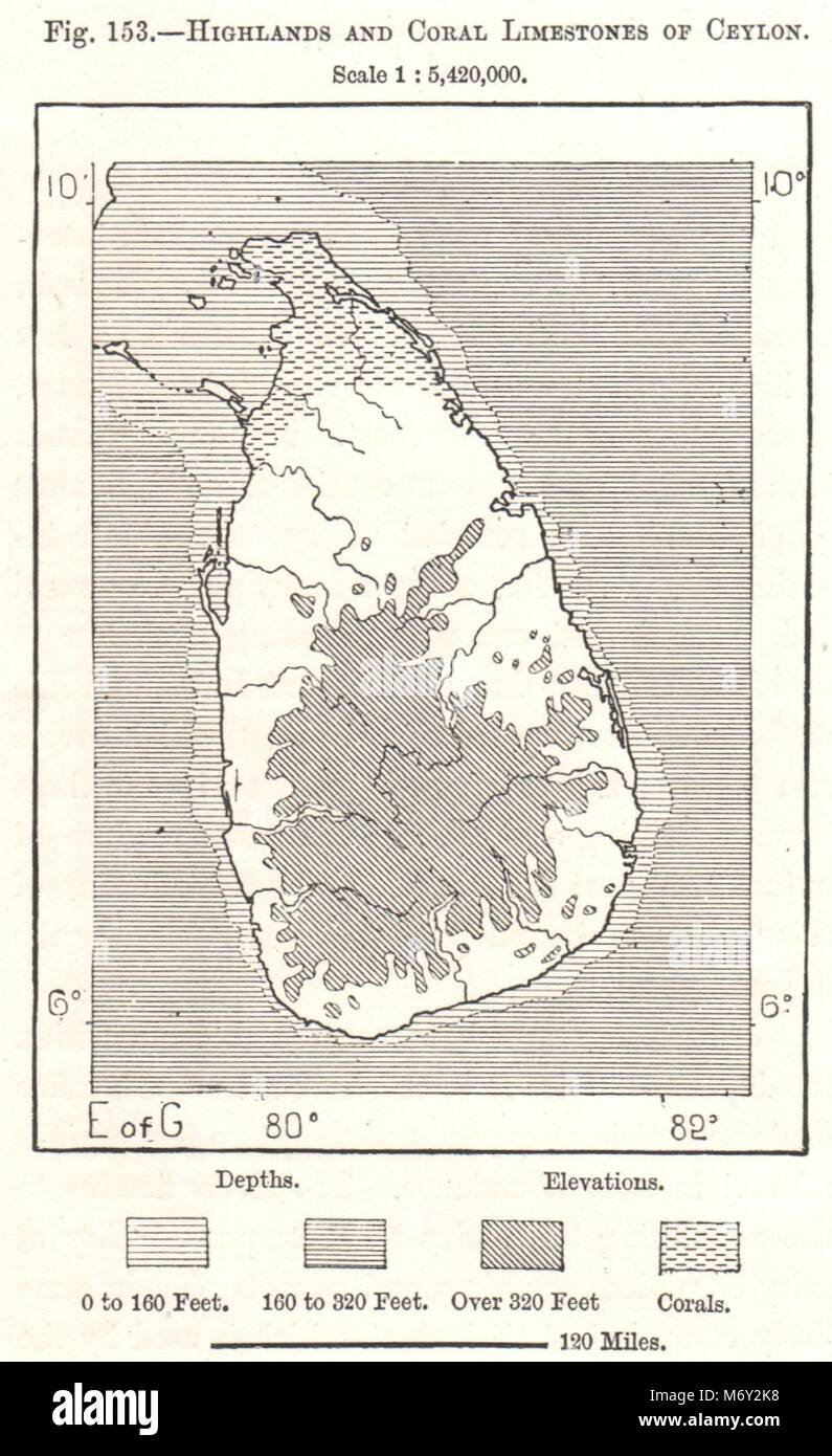 Highlands & Coral Limestones of Ceylon (Sri Lanka). Sri Lanka. Sketch ...