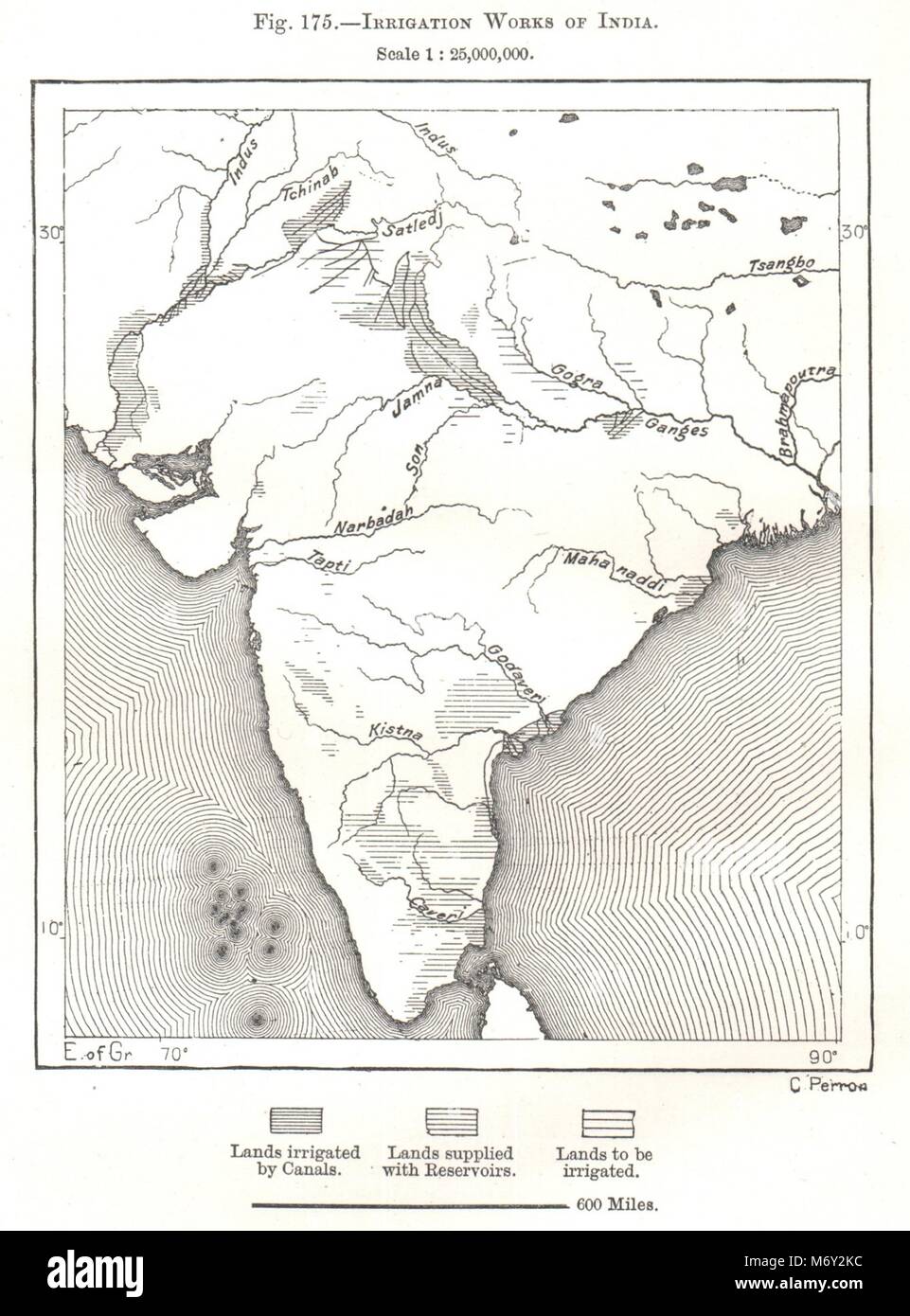 Irrigation Works of India. Sketch map 1885 old antique vintage plan ...