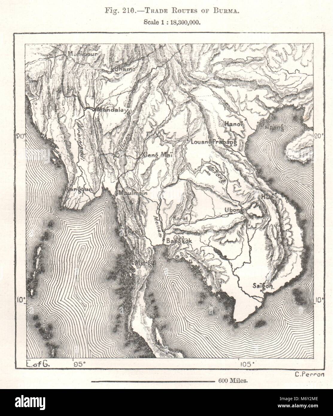 Trade Routes of Burma Myanmar Indochina. Sketch map 1885 old antique ...
