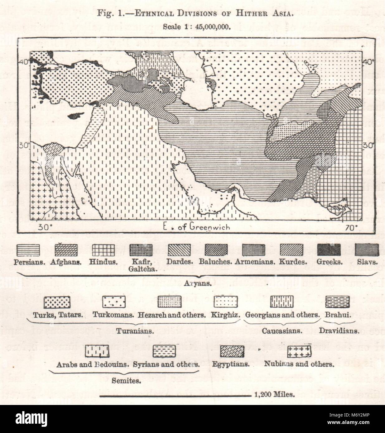 Middle East ethnic divisions. South west Asia. Sketch map 1885 old ...
