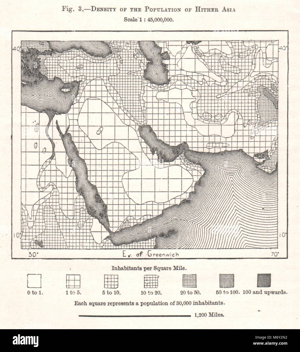 Middle East population density. Sketch map 1885 old antique plan chart ...