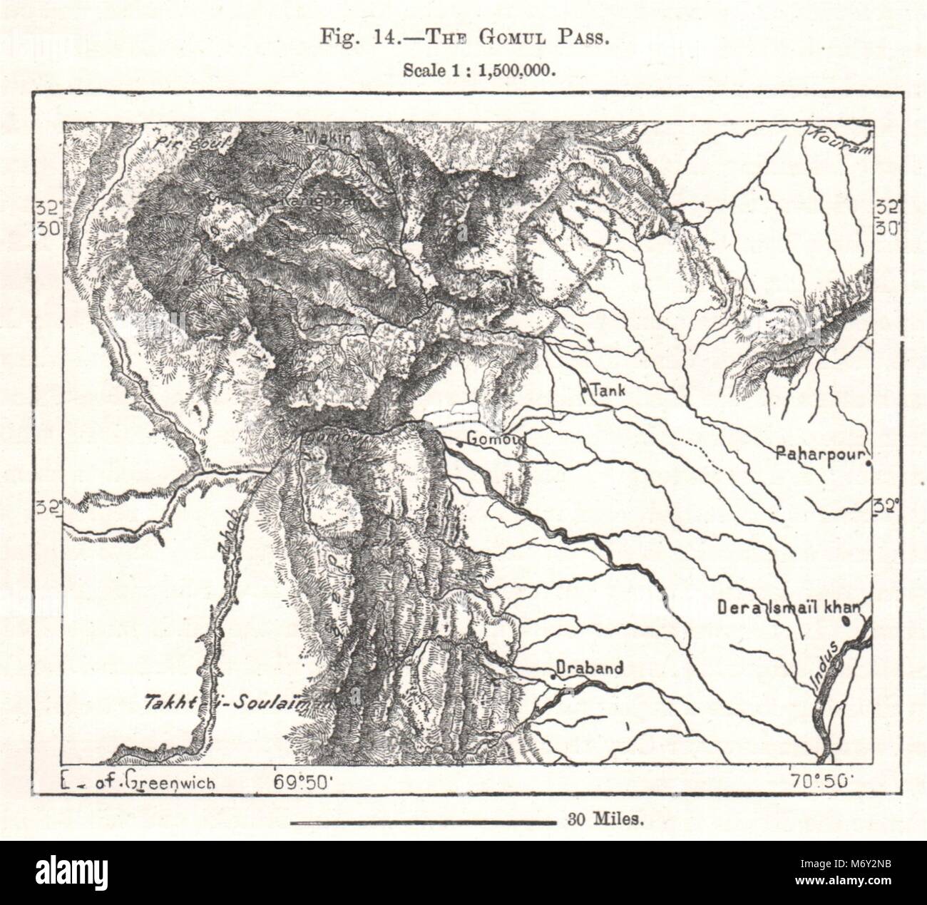 The Gomal Pass. Pakistan/Afghanistan. Sketch map 1885 old antique chart ...
