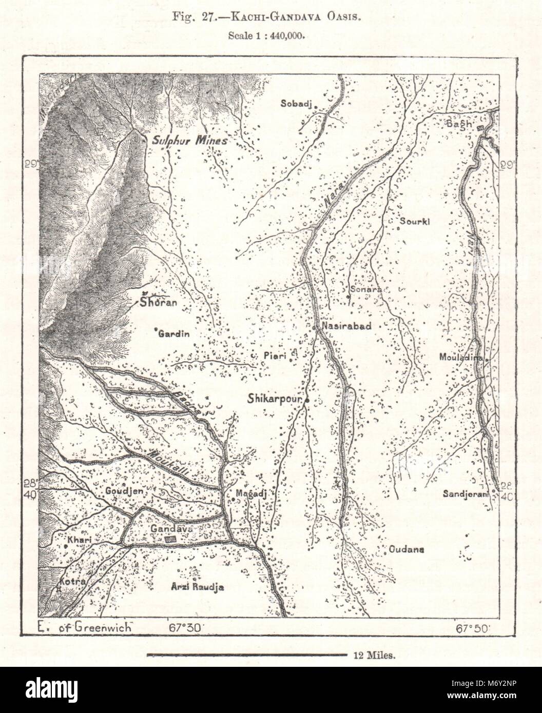 Kachi-Gandava Oasis. Pakistan. Sketch map 1885 old antique plan chart ...