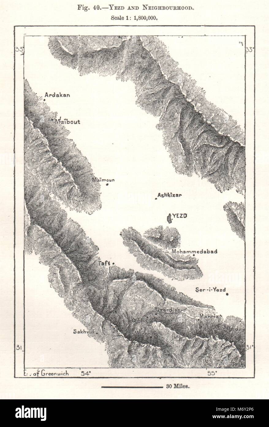 Yazd and Neighbourhood. Iran. Sketch map 1885 old antique plan chart ...