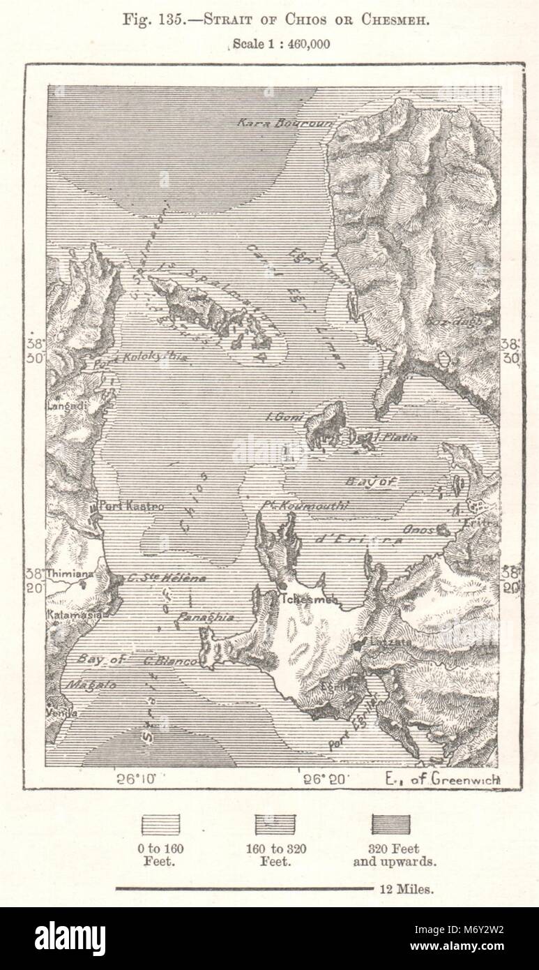 Strait of Chios or Chesmeh. Turkey. Sketch map 1885 old antique plan ...