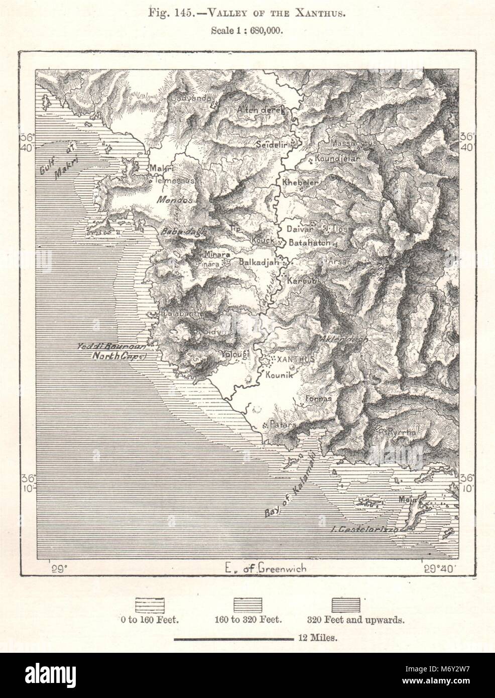 Valley of the Xanthos. Turkey. Sketch map 1885 old antique plan chart ...