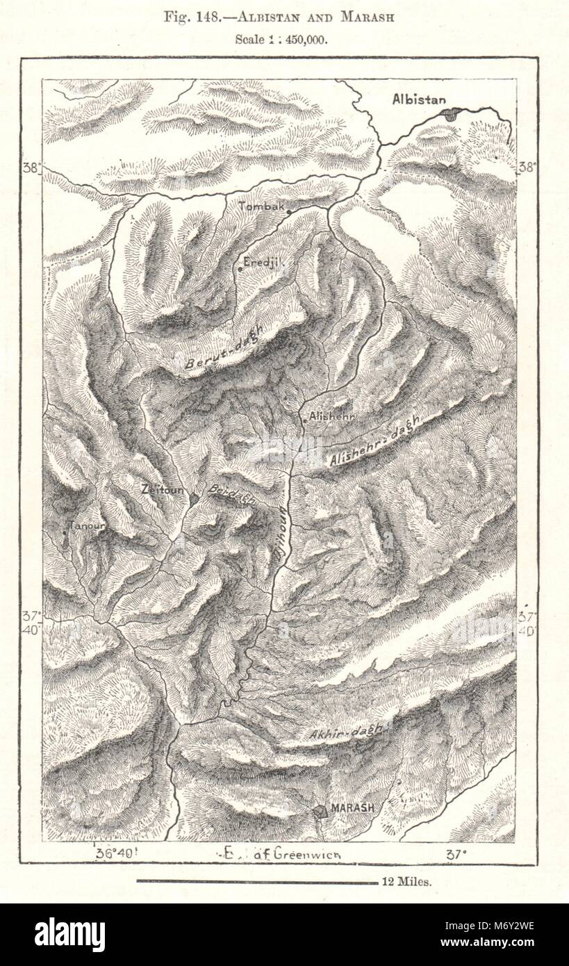Elbistan and Marash. Turkey. Sketch map 1885 old antique plan chart ...