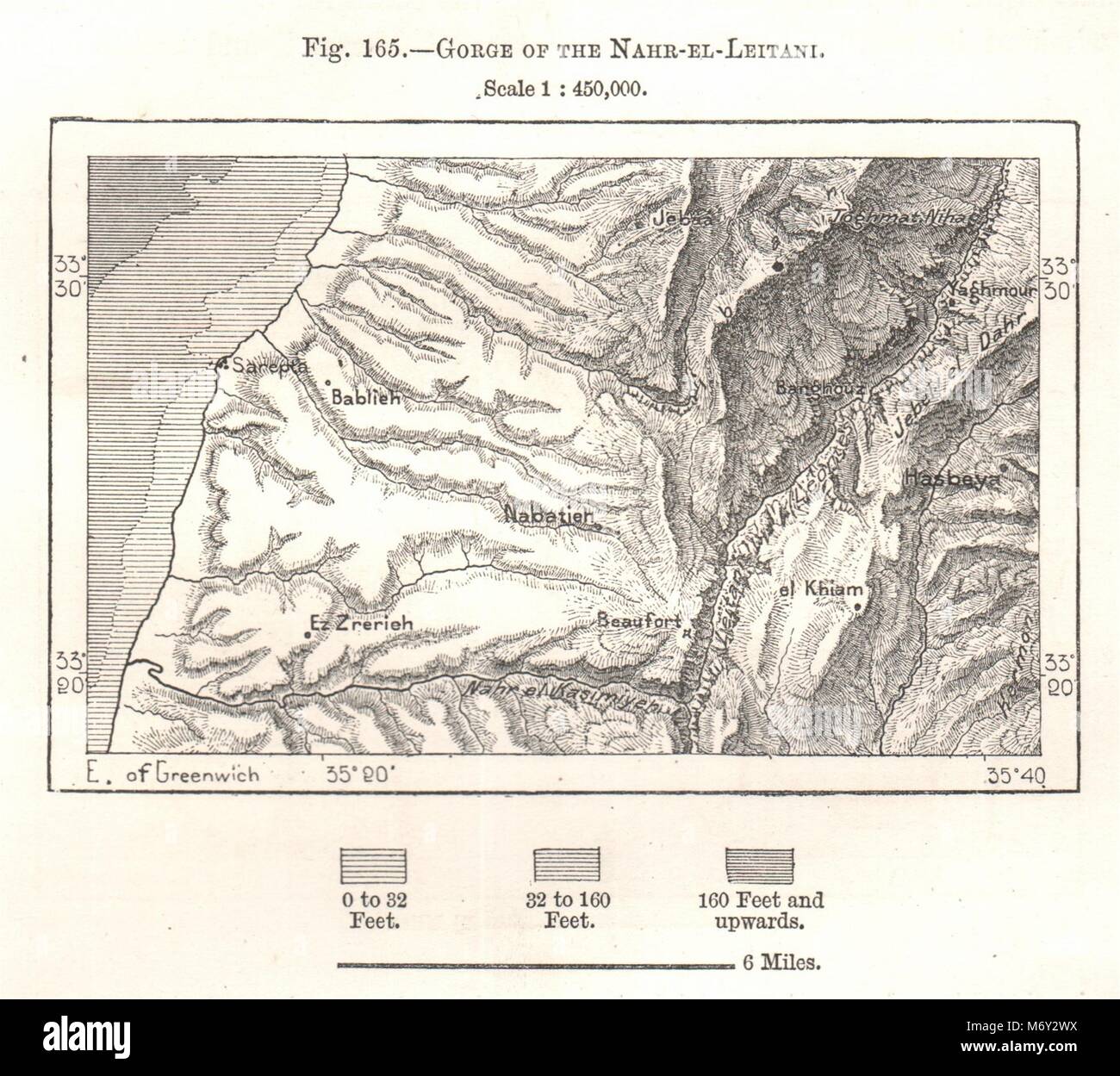 Gorge of the Nahr-El-Leitani. Litani River. Lebanon. Sketch map 1885 ...