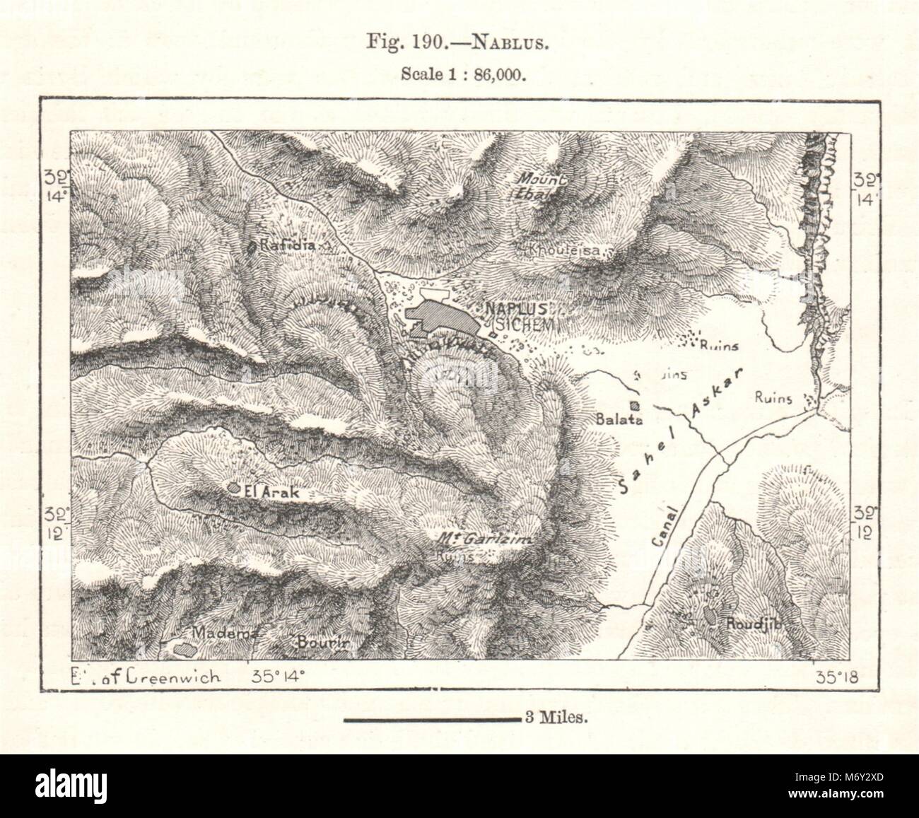 Nablus. Palestine. Sketch map 1885 old antique vintage plan chart Stock ...