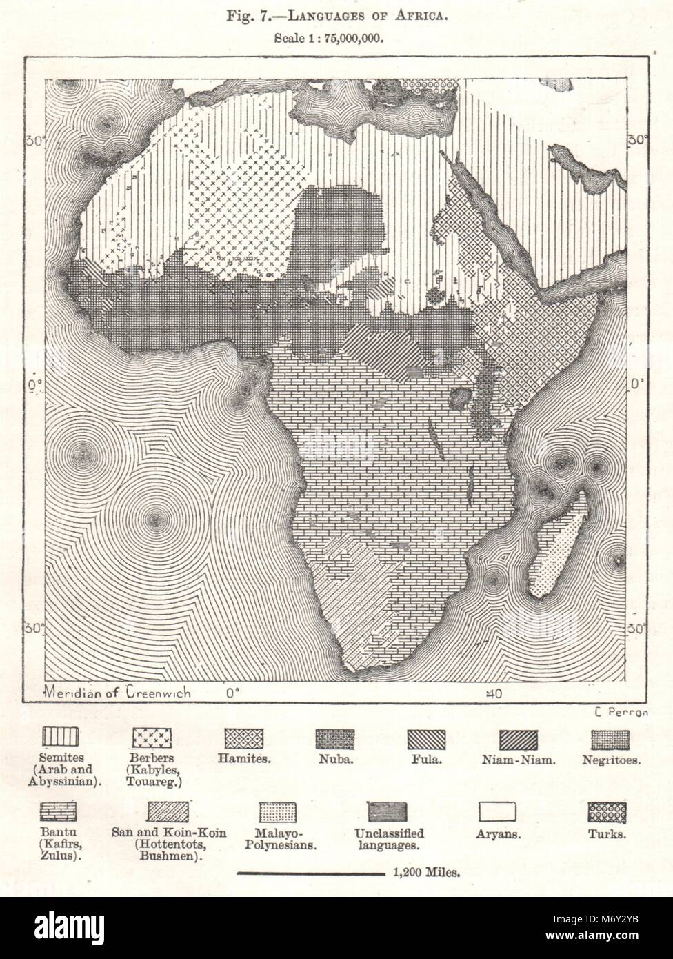 Languages of Africa. Sketch map 1885 old antique vintage plan chart ...