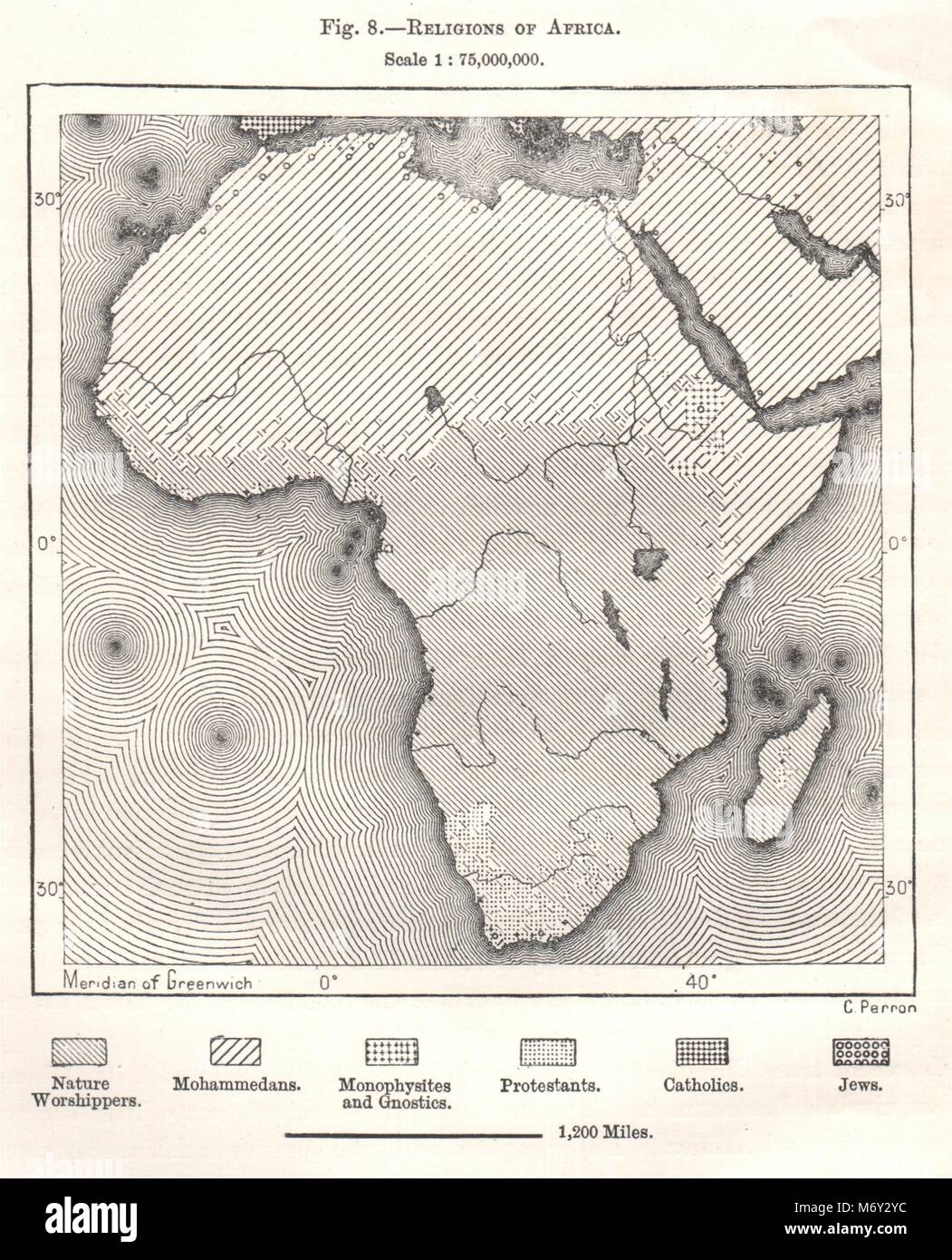 Religions of Africa. Sketch map 1885 old antique vintage plan chart ...