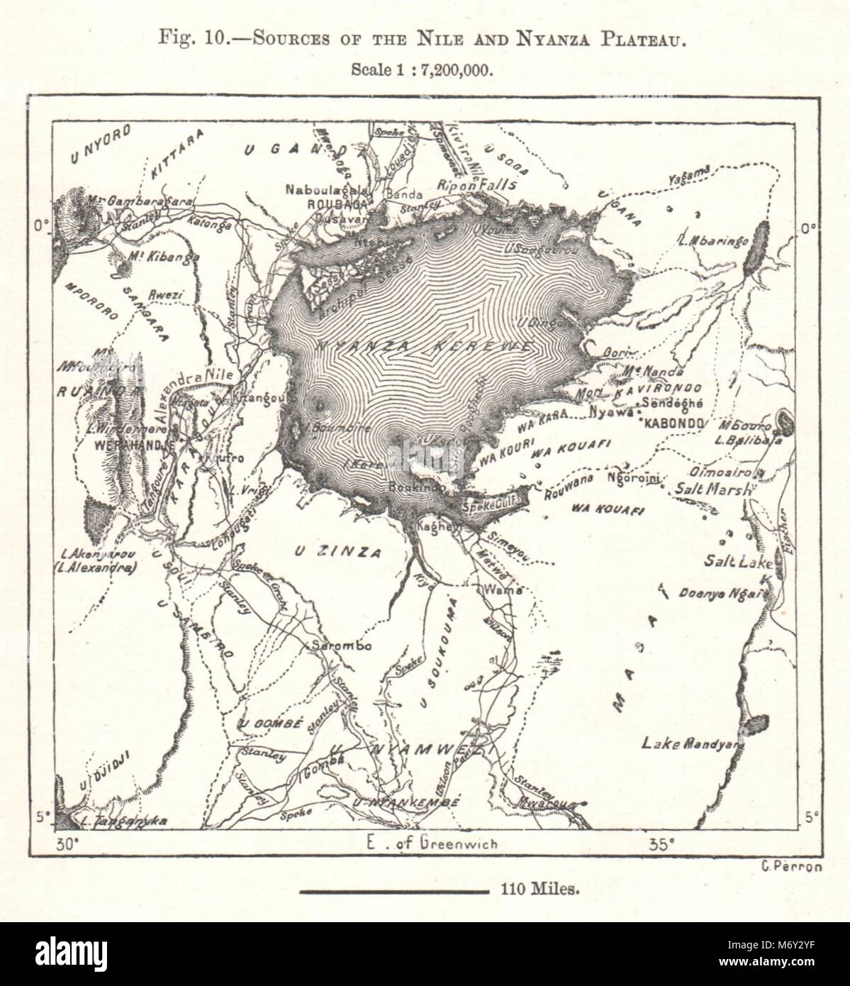 Sources of the Nile. Nyanza Plateau. Lake Victoria. East Africa. Sketch ...