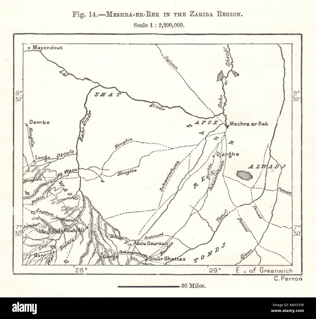 Meshra-Er-Rek in the Zariba Region. Sudan. Sketch map 1885 old antique ...