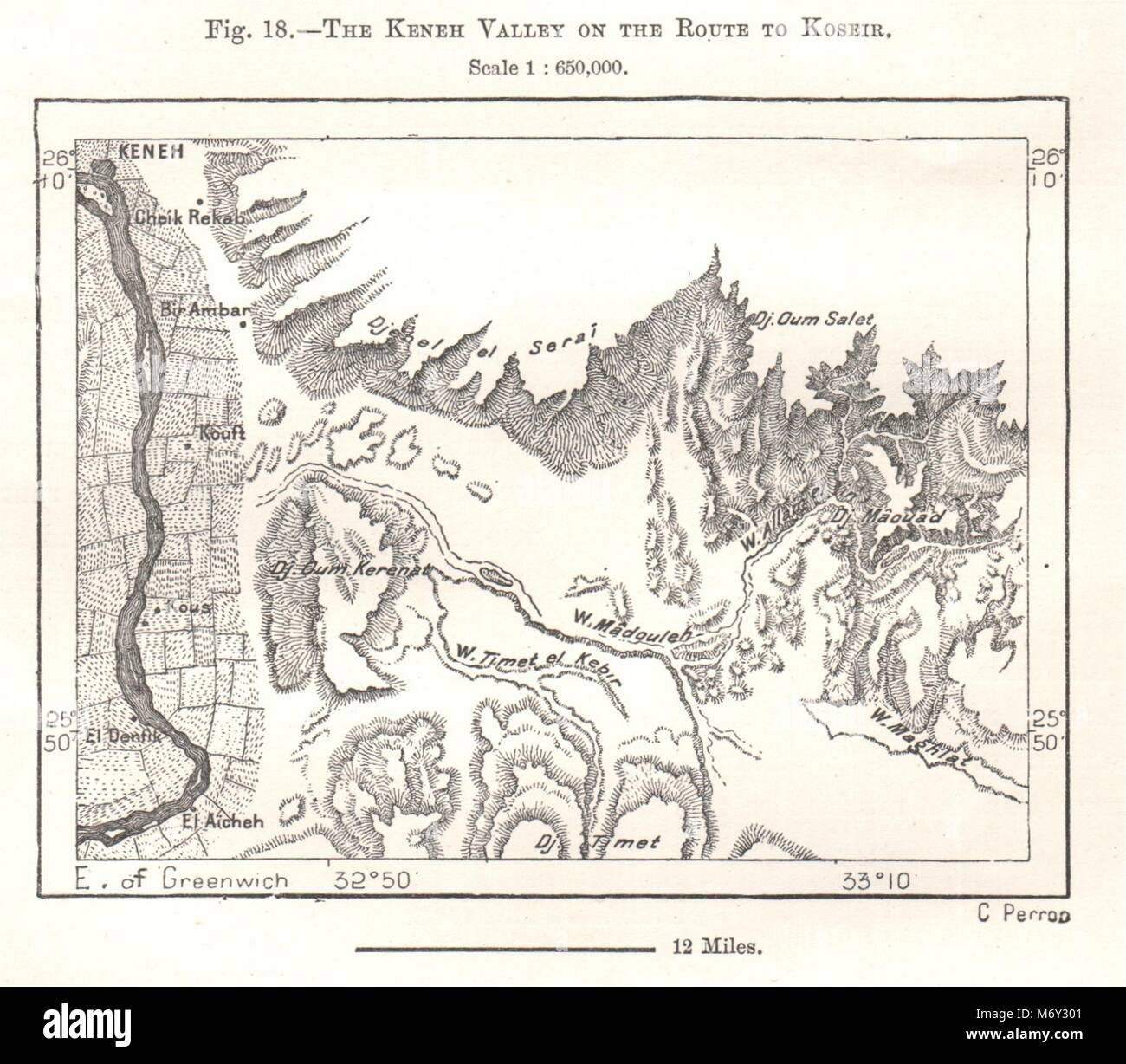 The Qena (Keneh) Valley of the Route to Quseer (Koseir). Egypt. Sketch ...