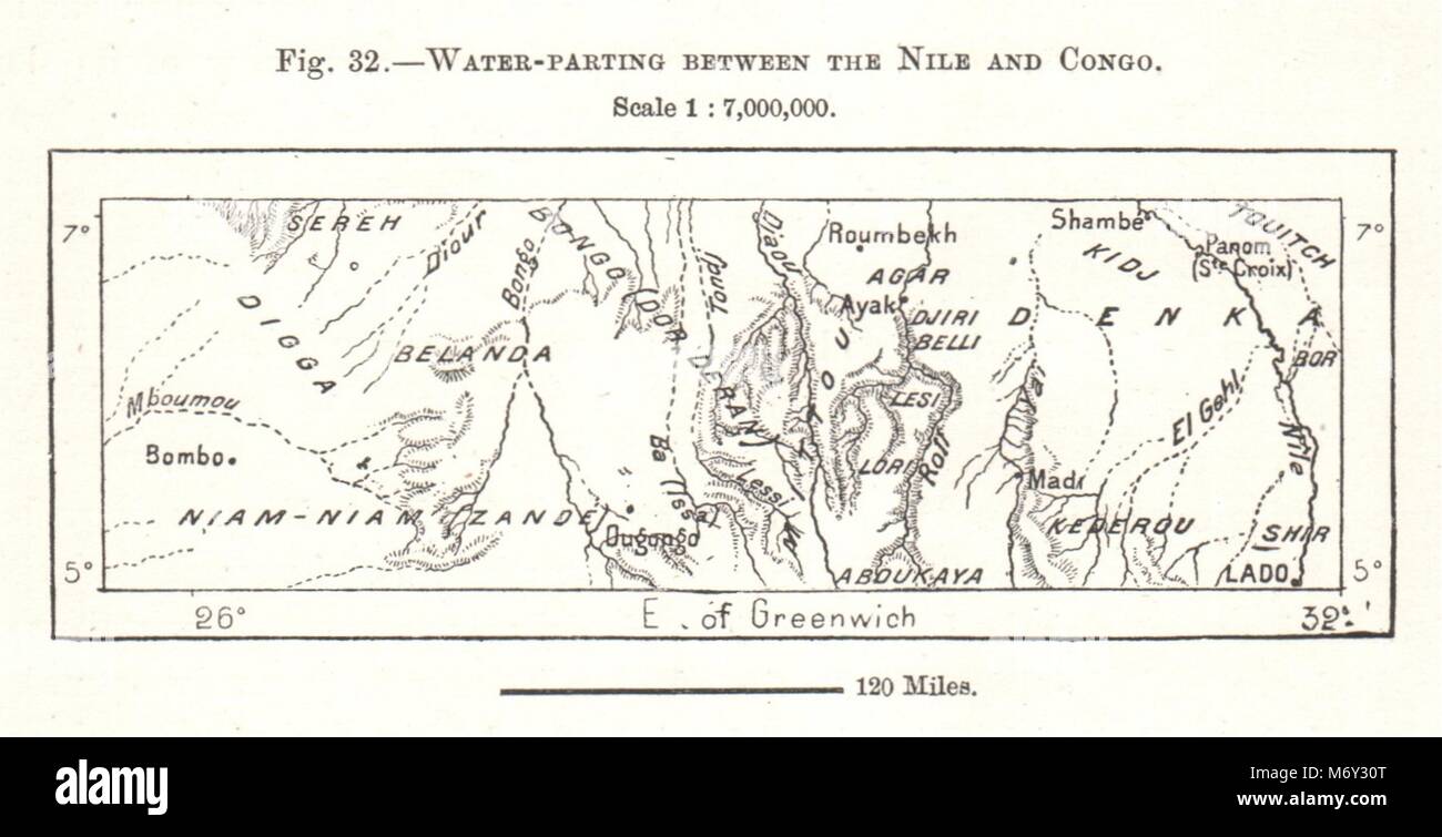 Water-Parting between the Nile and Congo. Sudan. Sketch map 1885 old ...