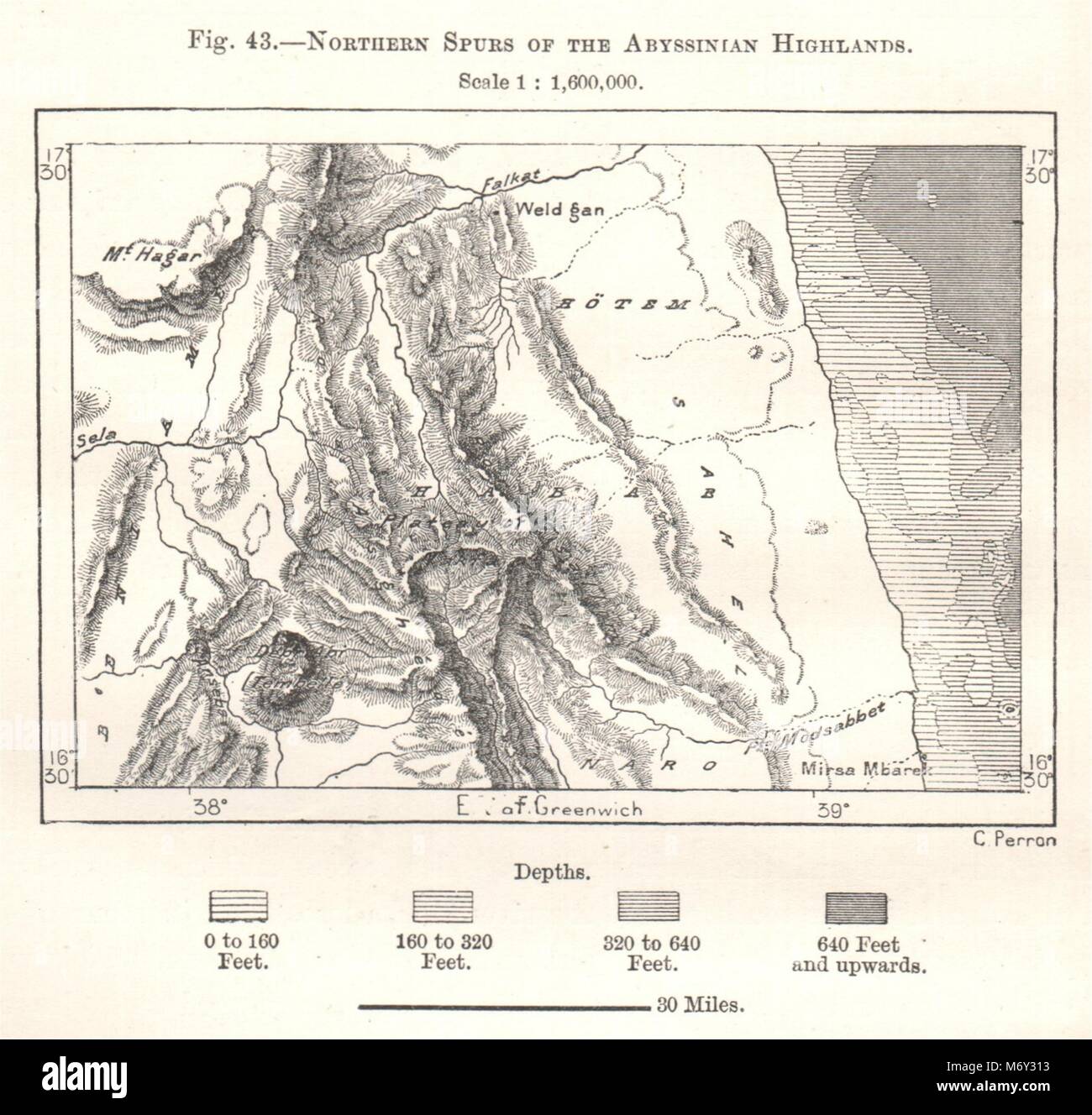 Northern Spurs of the Abyssinian Highlands. Eritrea. Sketch map 1885 ...