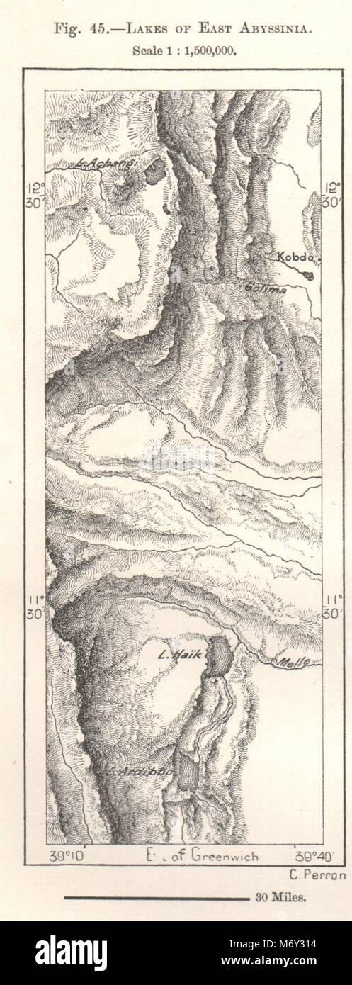 Lakes of East Abyssinia. Lake Hayk & Hashenge Ethiopia. Sketch map 1885 ...