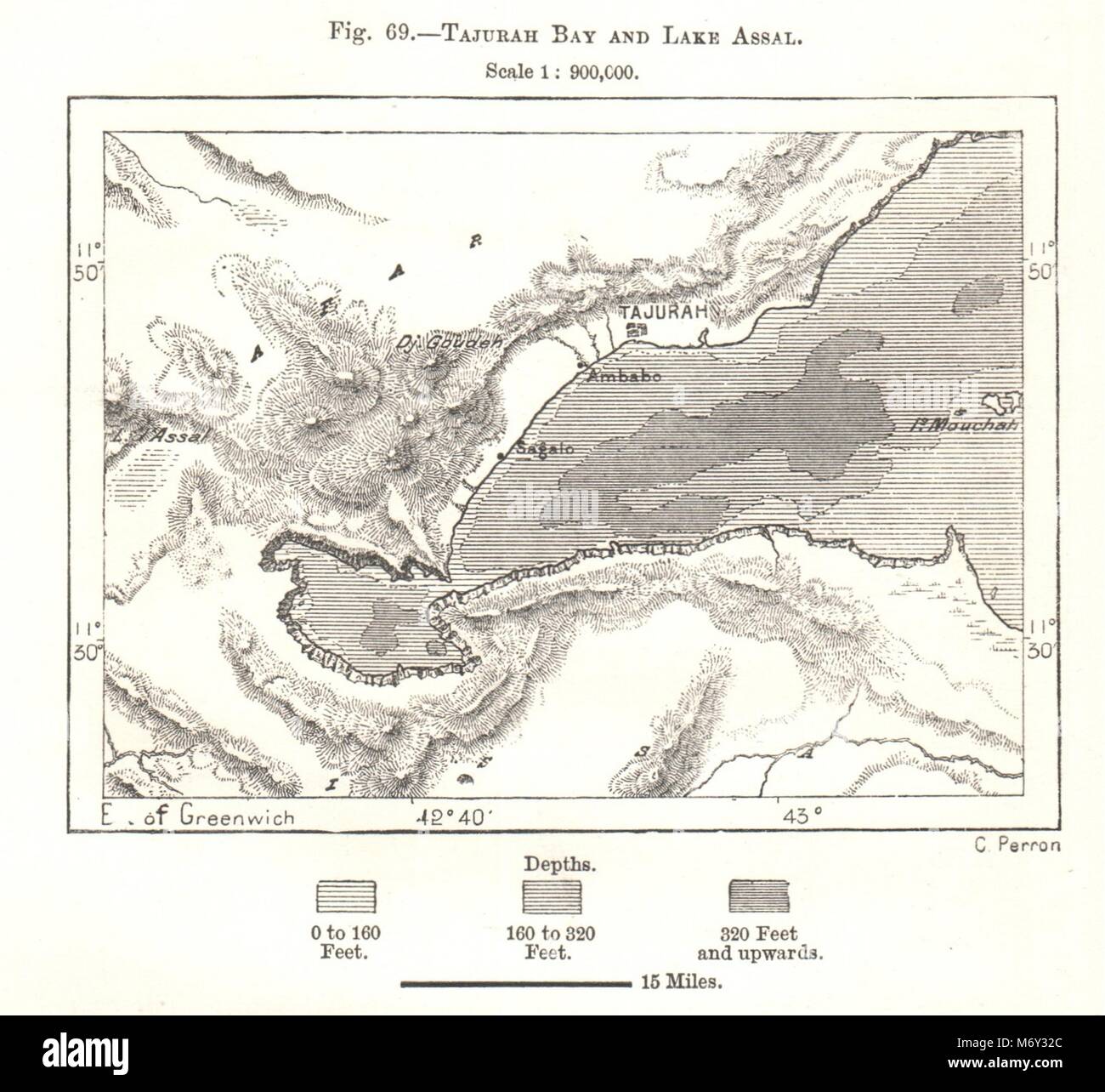 Tadjoura Bay and Lake Assal. Djibouti. Sketch map 1885 old antique ...