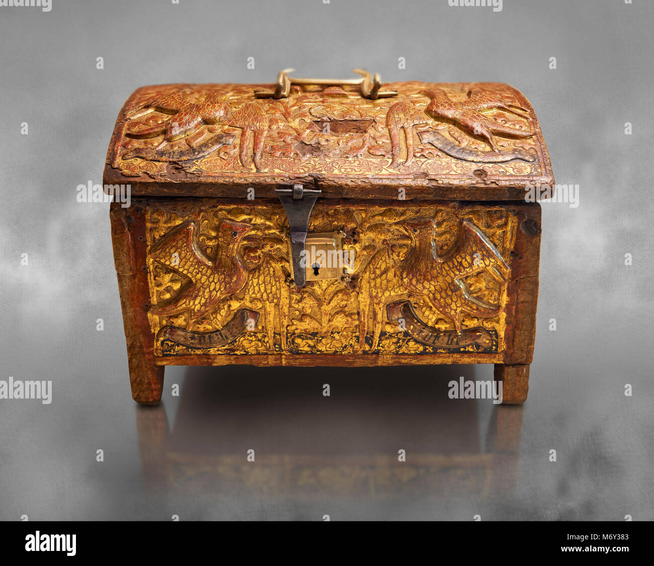 Gothic box made from poplar wood with stucco reliefs, gold leaf gold ...