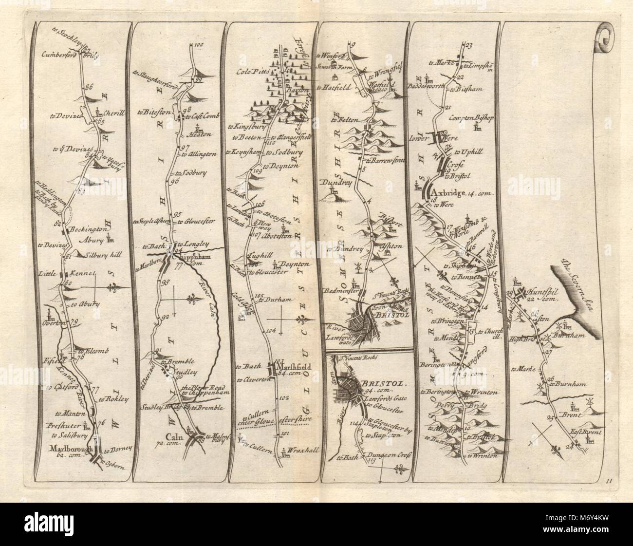 Marlborough Calne Chippenham Bristol Axbridge Bath SENEX #11 road map ...