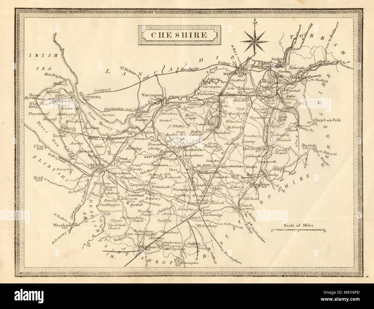 Antique county map of Cheshire by John Heywood. Railways & coach roads ...