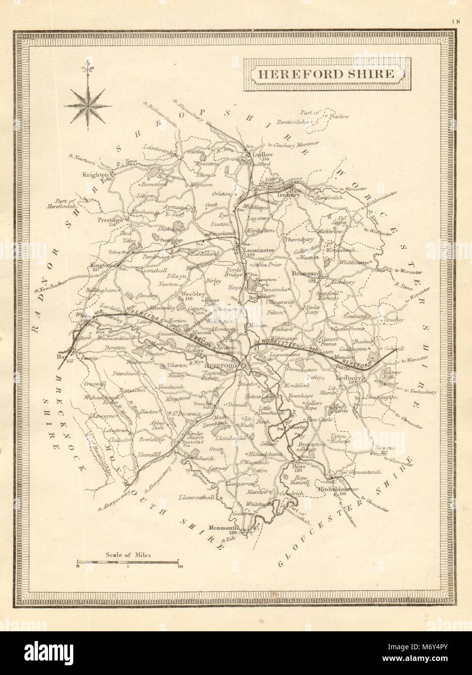 Antique county map of Herefordshire by John Heywood. Railways. Coach ...