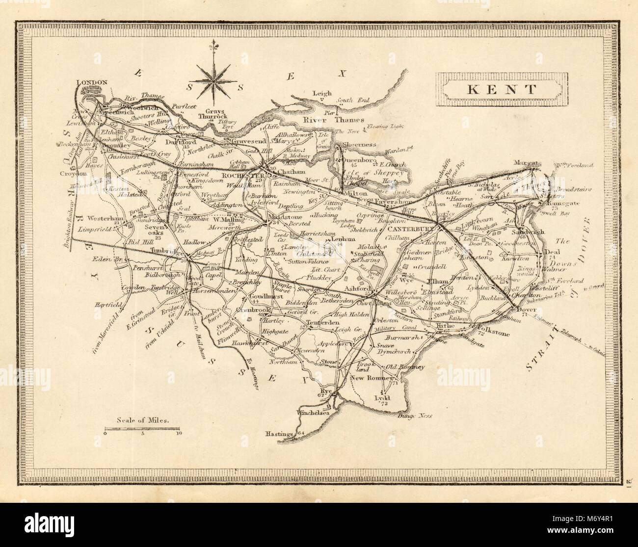 Antique county map of Kent by John Heywood. Railways & coach roads ...