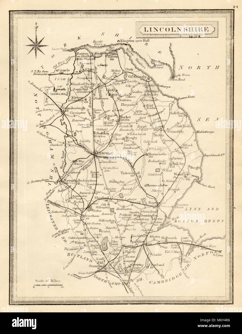 Antique county map of Lincolnshire by John Heywood. Railways & coach ...