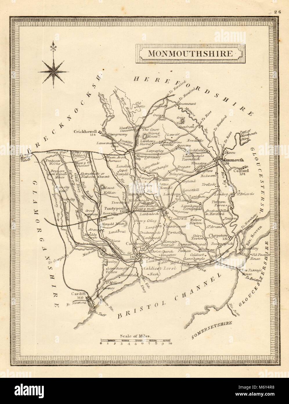 Antique county map of Monmouthshire by John Heywood. Railways. Coach ...