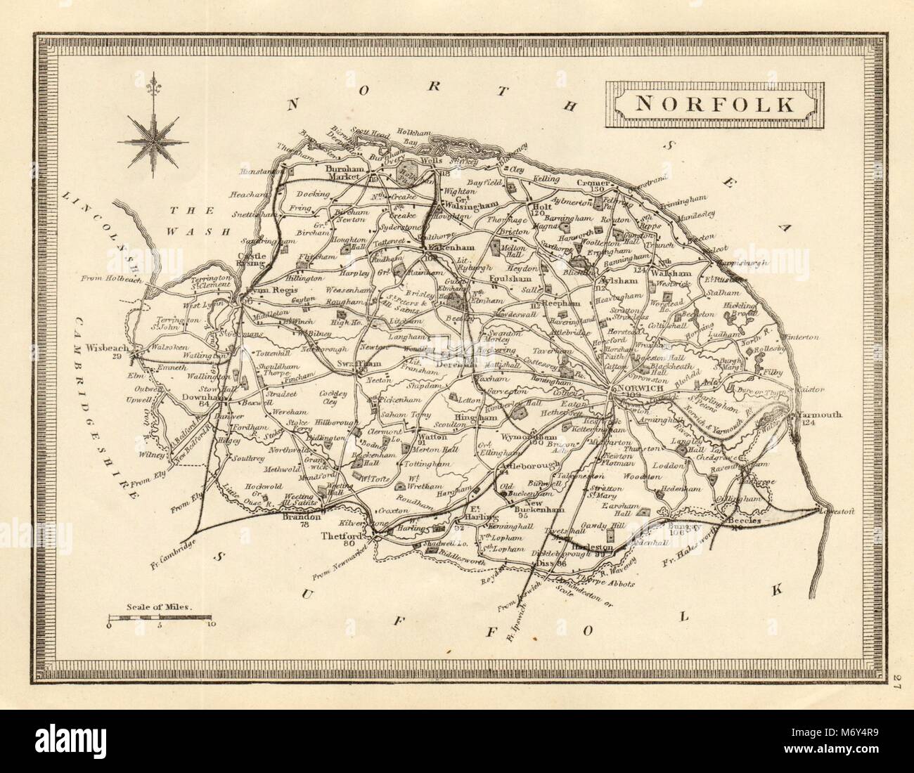 Antique county map of Norfolk by John Heywood. Railways & coach roads ...