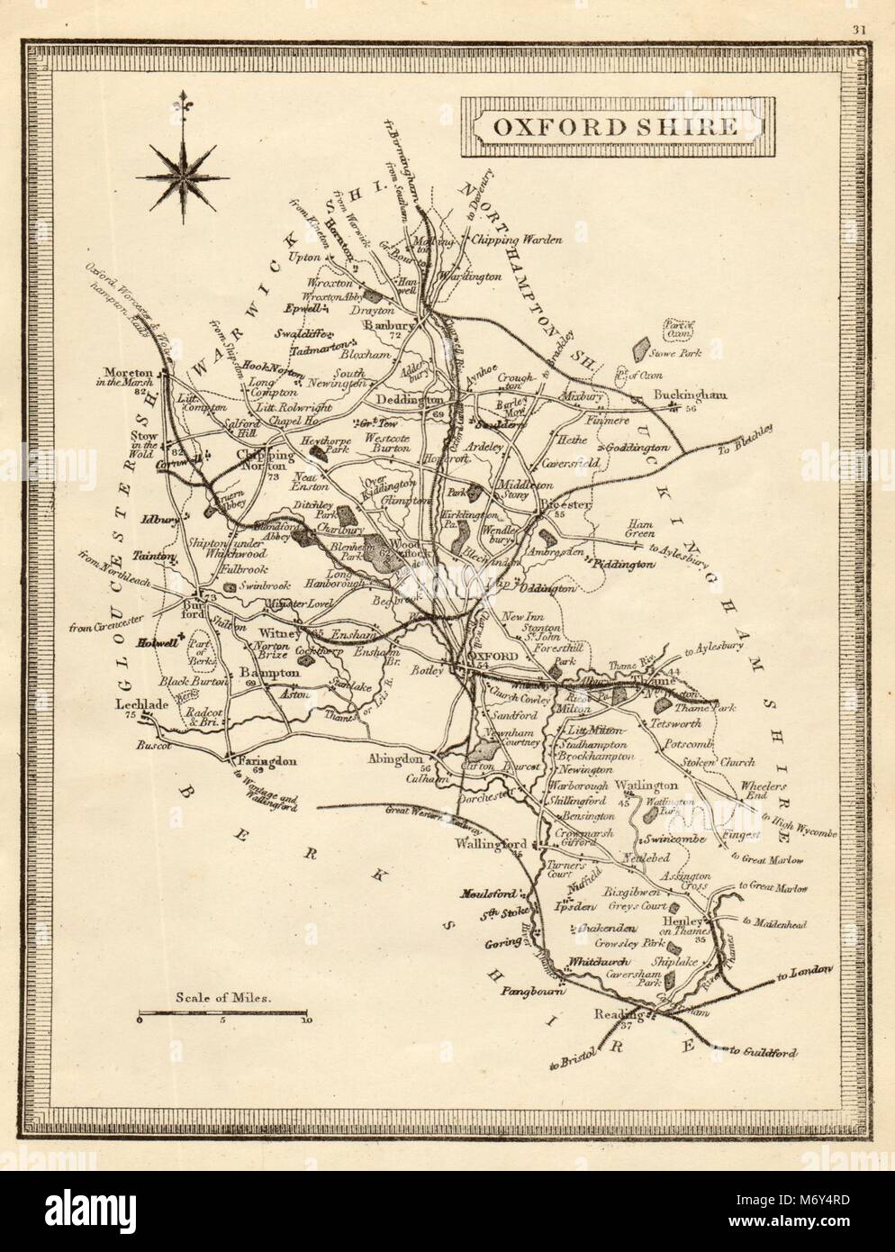 Antique county map of Oxfordshire by John Heywood. Railways & coach ...