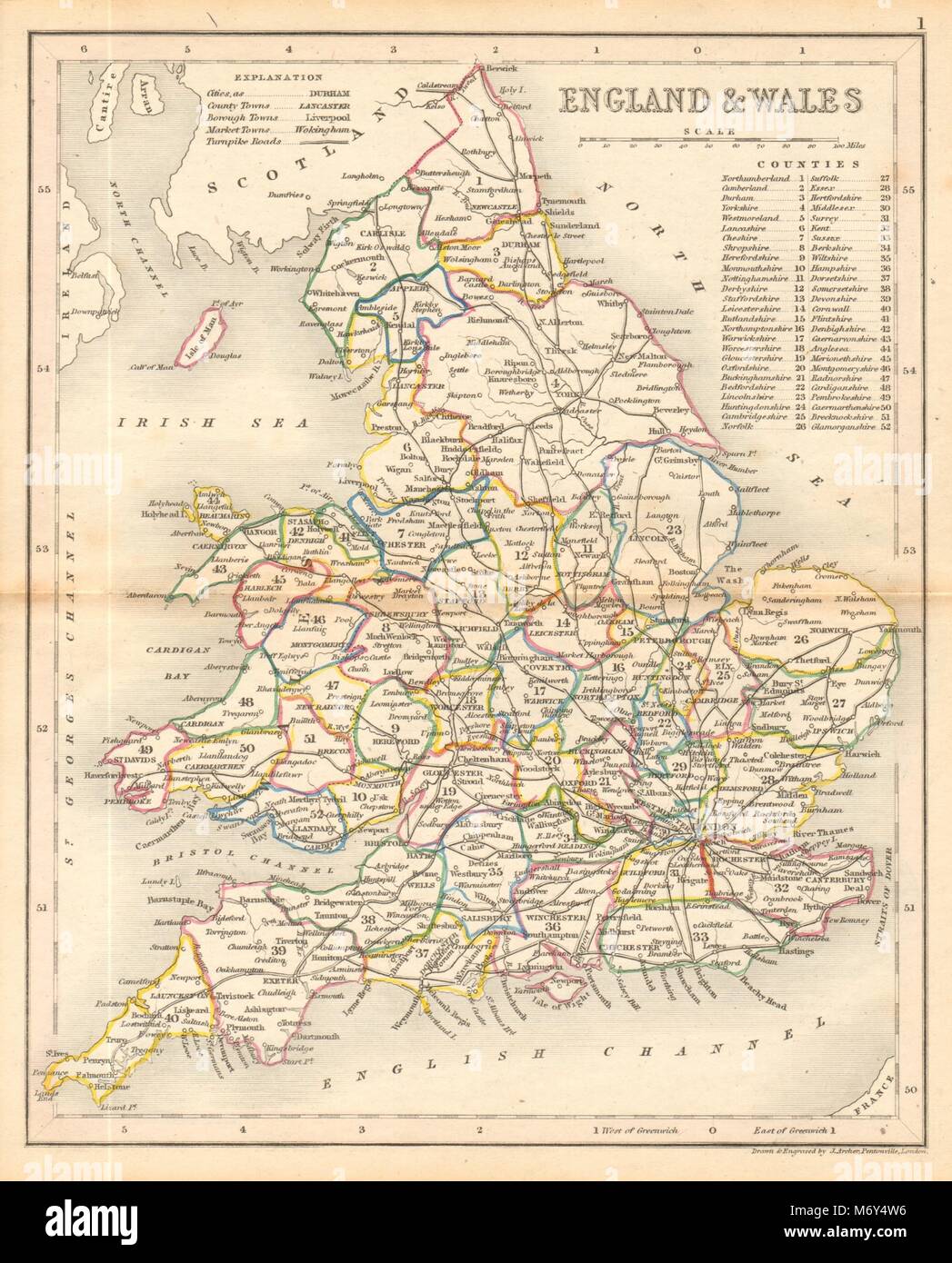 ENGLAND & WALES Roads by ARCHER & DUGDALE 1845 old antique map plan ...