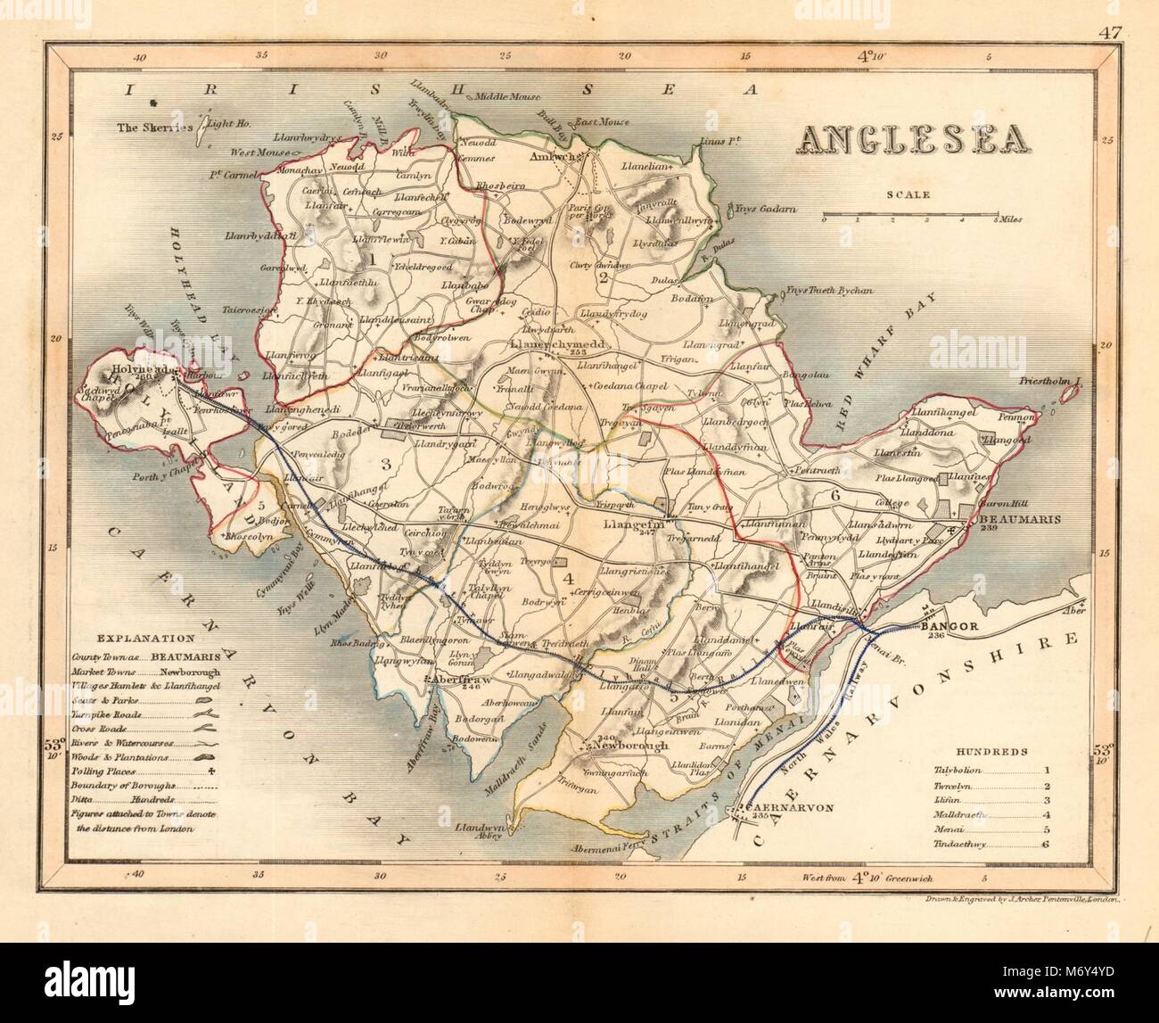 ANGLESEA county map by ARCHER & DUGDALE. Seats polling places 1845 old ...