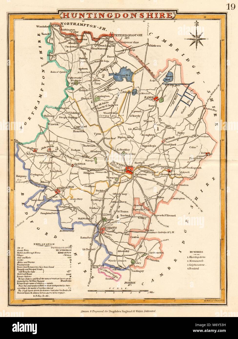 Antique county map of HUNTINGDONSHIRE by George COLE & John ROPER c1835 ...