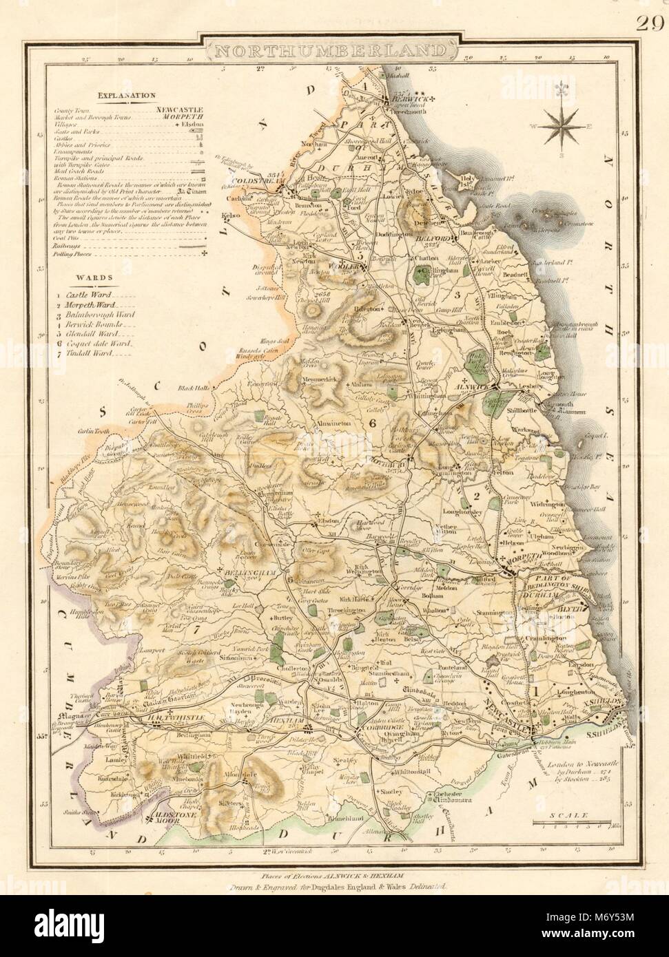 Antique county map of NORTHUMBERLAND by George COLE & John ROPER c1835 ...