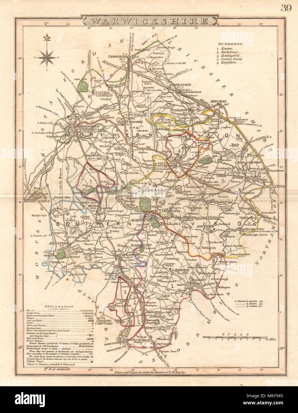 Antique county map of WARWICKSHIRE by George COLE & John ROPER c1835 ...