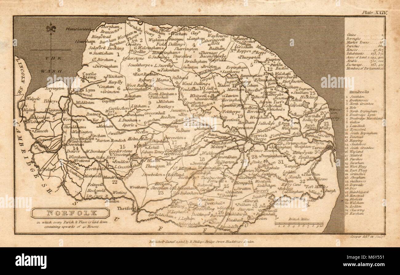 Antique county map of NORFOLK by Henry Cooper for Benjamin Pitts Capper ...