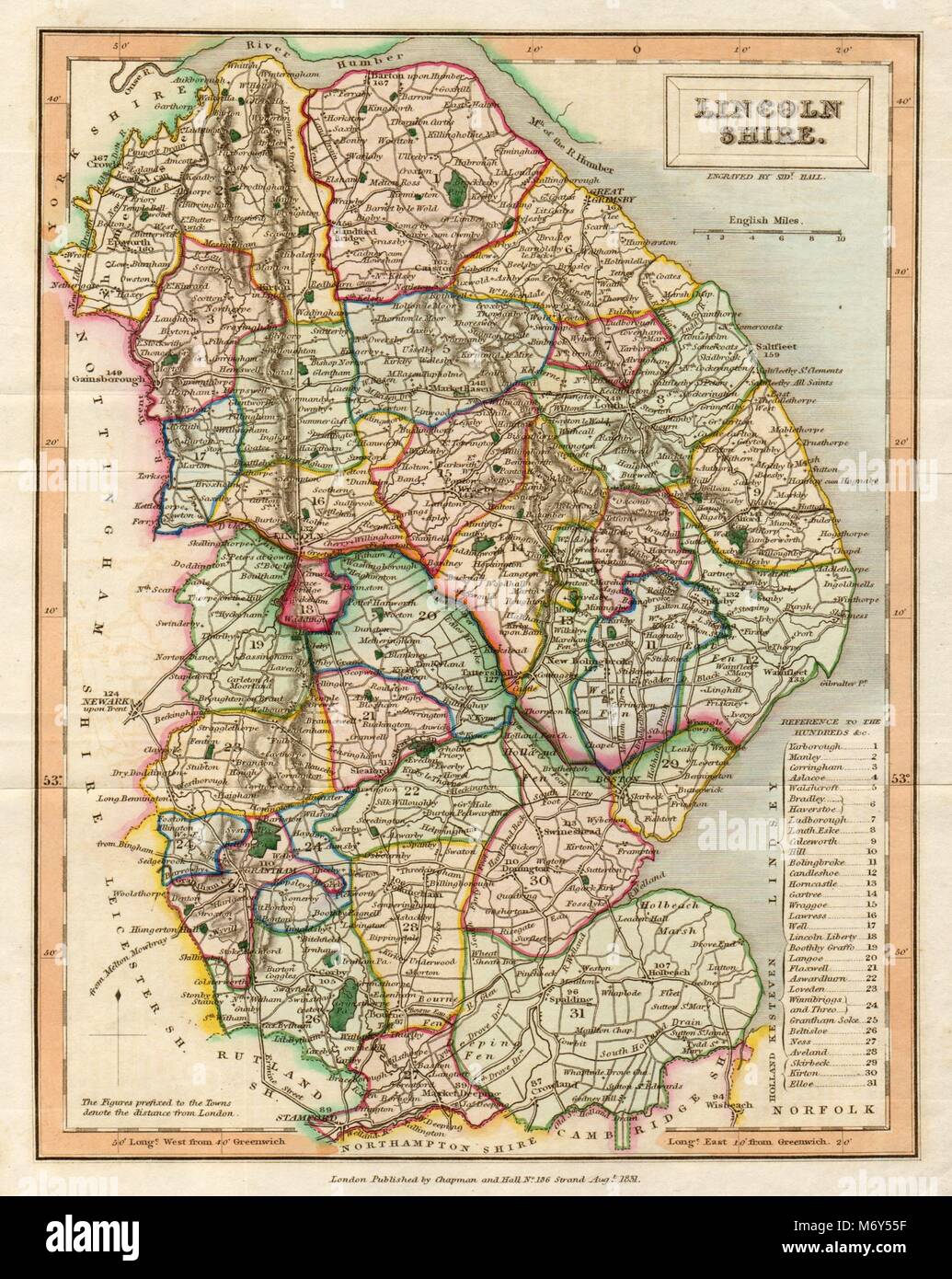 Antique county map of LINCOLNSHIRE by Sidney Hall 1831 old chart Stock ...