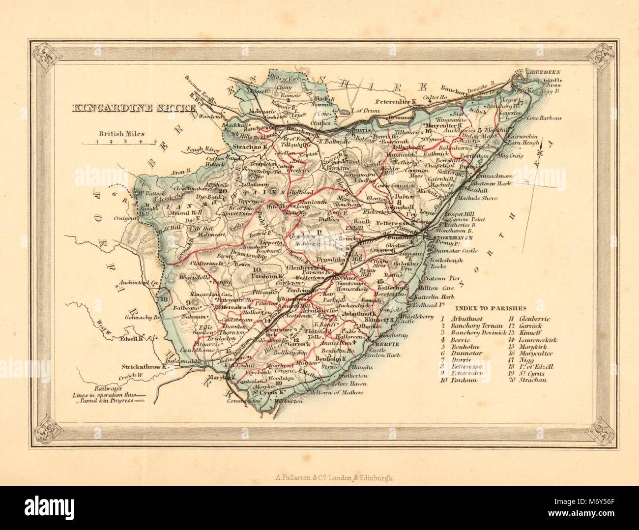 Antique county map of Kincardineshire by Archibald FULLARTON. Scotland ...