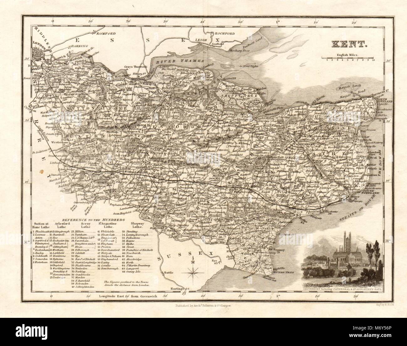Antique county map of Kent by Archibald Fullarton c1833 old chart Stock ...