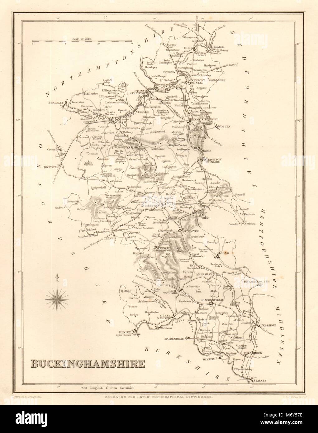 Antique county map of BUCKINGHAMSHIRE by Walker & Creighton for Lewis ...