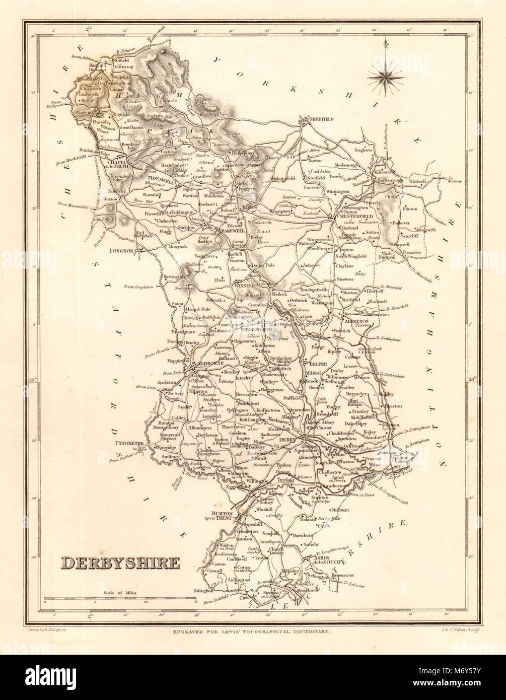 Antique county map of DERBYSHIRE by Walker & Creighton for Lewis c1840 ...