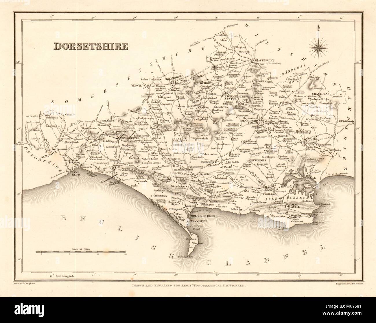 Antique county map of DORSETSHIRE by Walker & Creighton for Lewis c1840 ...
